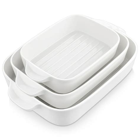Malacasa Ceramic Baking Dish Set Of 3 White Rectangular Baking Pans