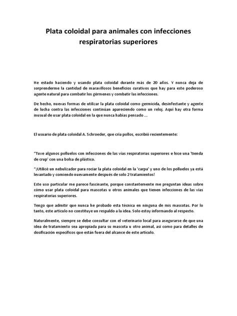 Plata Coloidal Animales Respiratorias Pdf Plata Mascota