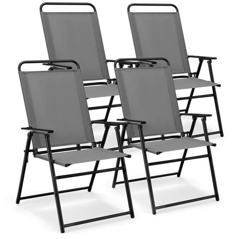 Outdoor Folding Sling Chairs Set Of 4 With Armrest And Backrest Costway