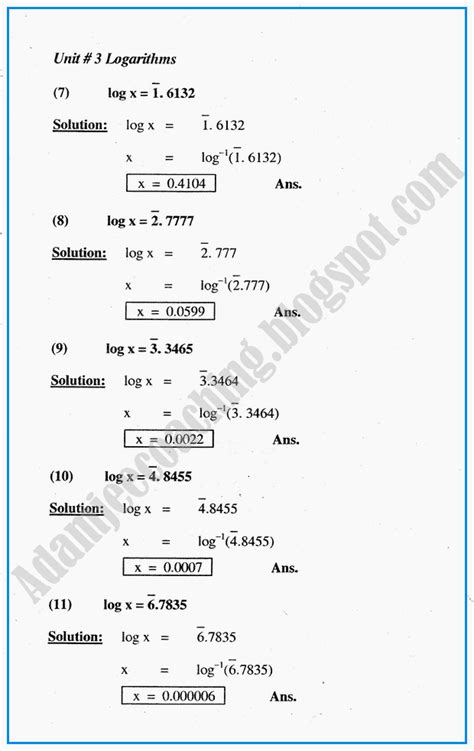 Adamjee Coaching Exercise 35 Logarithms Mathematics Notes For Class 10th