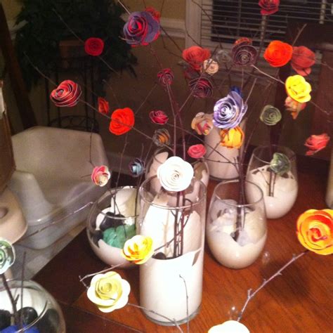 35 Place Setting Hand Rolled Roses On River Birch Twigs Glued Into
