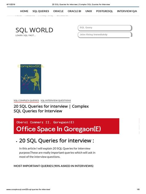 20 Sql Queries For Interview Complex Sql Queries For Interview Pdf