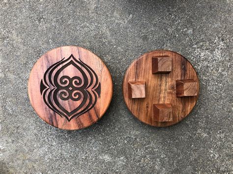 African Adinkra Round Wood Cake Server Stand Trivet Dwennimmen Strength And Humility And