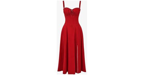 House Of Cb Carmen Gathered Cup Stretch Cotton Blend Midi Dress Lyst Uk
