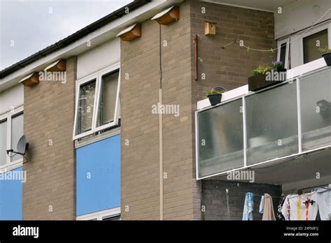 Row Of Swift Nest Boxes Attached Under The Eaves Of A Block Of Flats