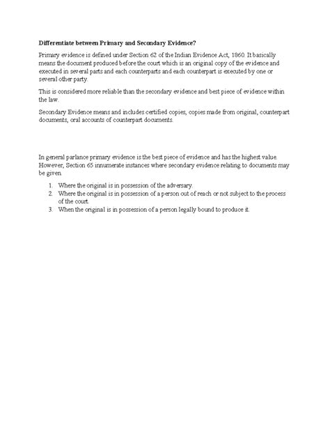 Differentiate Between Primary And Secondary Evidence It Basically