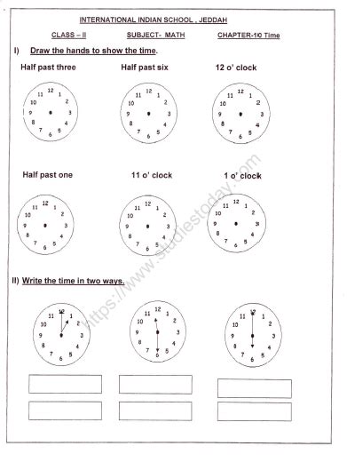 Cbse Class 2 Maths Time Worksheet