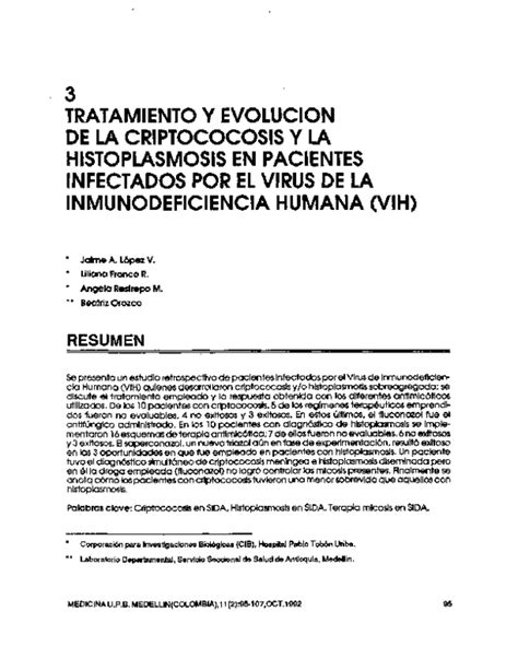 Pdf Tratamiento Y Evolución De La Criptococosis Y La Histoplasmosis