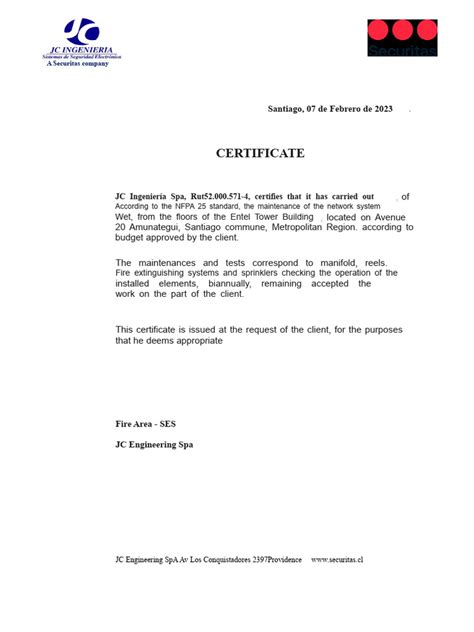 Maintenance Certificate Pdf