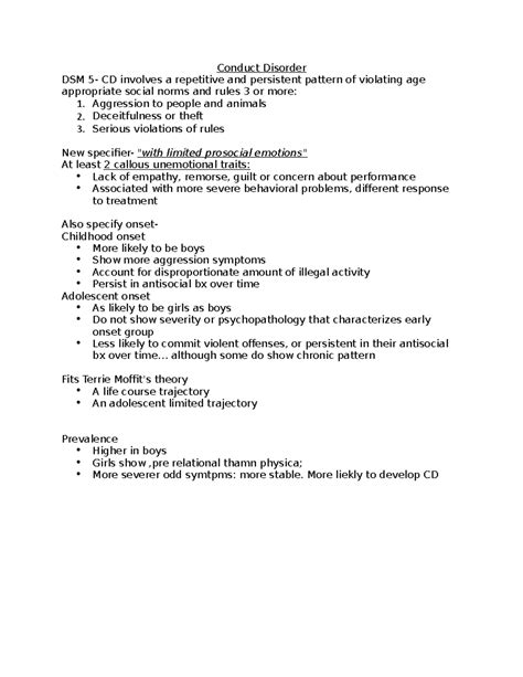 Conduct Disorder White Notes Conduct Disorder Dsm 5 Cd Involves A