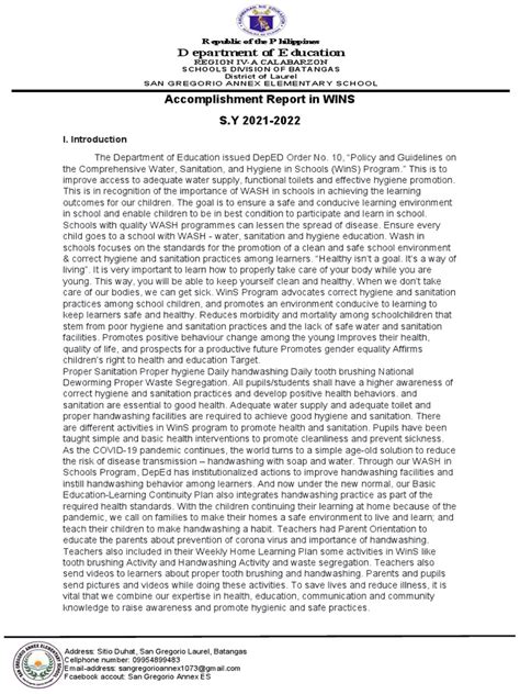 Accomplishment Report In Wins Pdf Wash Hand Washing