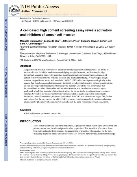 Pdf A Cell Based High Content Screening Assay Reveals Activators And