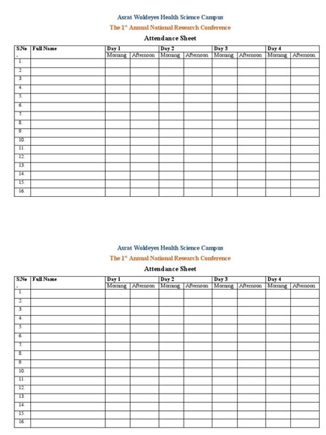 Conference Attendance Sheet Pdf