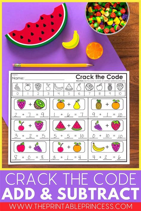 Solve The Code Addition And Subtraction Worksheets Kindergarten Math