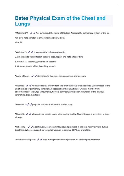 Bates Physical Exam Of The Chest And Lungs Questions And Answers 100