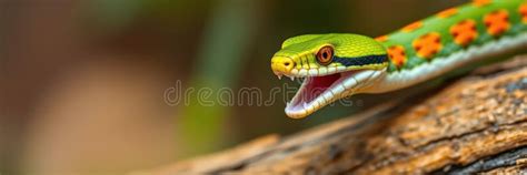 Colorful Green Tree Python With Vibrant Patterns Perched On A Branch In