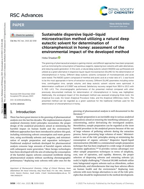 Pdf Sustainable Dispersive Liquidliquid Microextraction Method