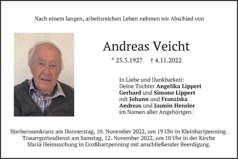 Traueranzeigen Von Andreas Veicht Trauermerkurde