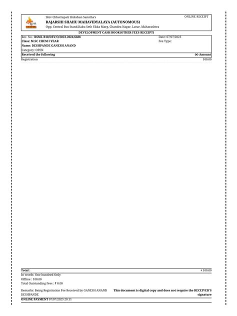 Fees Receipt Pdf