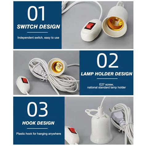 E27 10m Lamp Holder With Switch Hook Cord Switch Lamp Socket Extension