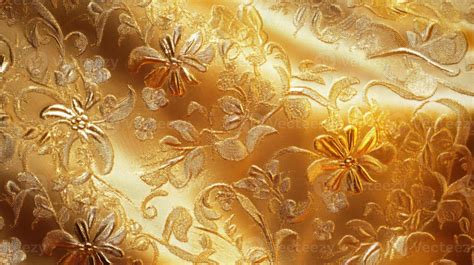 Golden Brocade Fabric With Intricate Floral Pattern 51198574 Stock