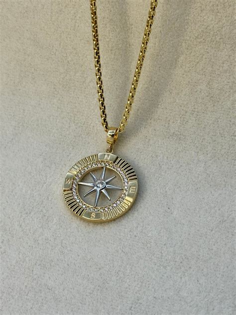14k Solid Gold Compass Necklace Compass Jewelry Solid Gold Necklace