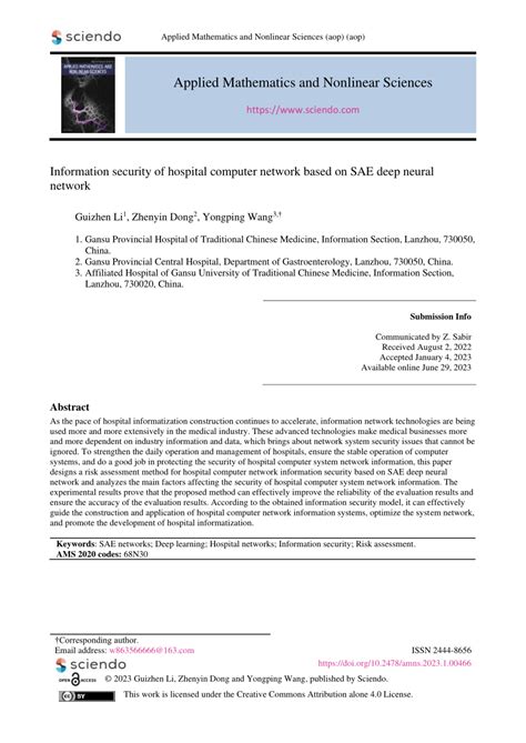 pdf information security of hospital computer network based on sae