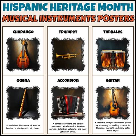 Hispanic Heritage Month Musical Instruments Posters Bulletin Board Decor