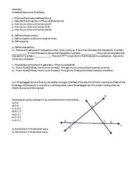 Geometry Assignment Undefined Terms Postulates By Math Fellow