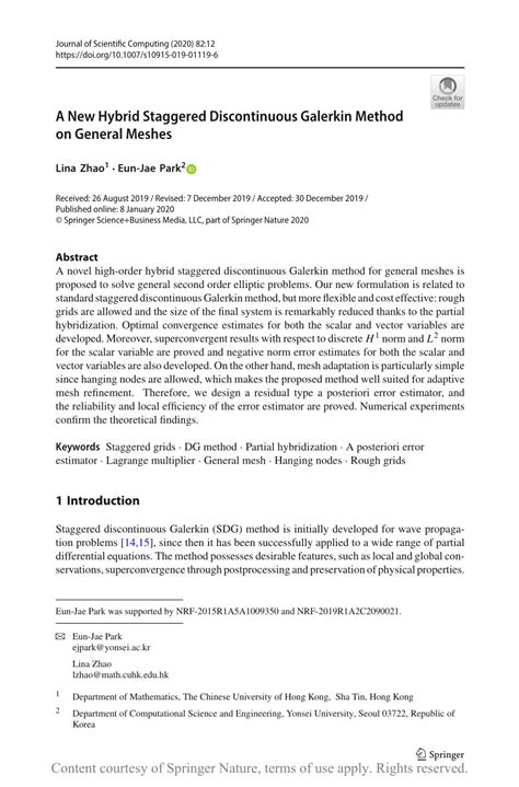 A New Hybrid Staggered Discontinuous Galerkin Method On General Meshes Request Pdf