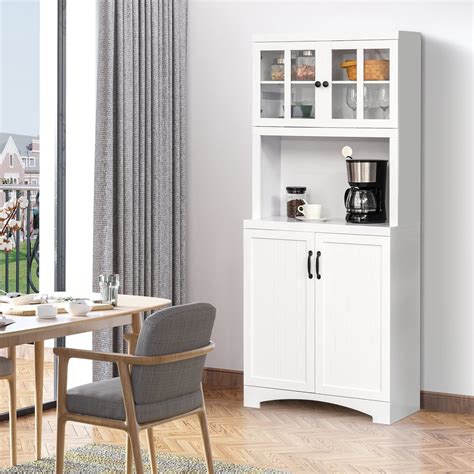 Nmkwnr Wood Pantry Cabinet With Glass Framed Door And Shelves And