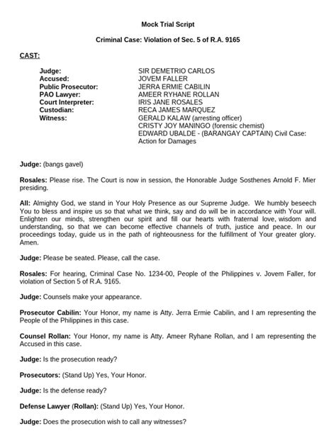 Mock Trial Script Pdf Witness Prosecutor