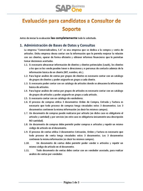 Prueba Sql Consultor De Soporte Sap B1 Descargar Gratis Pdf Bases De Datos Factura