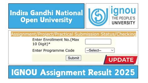 Ignou Assignment Result 2025 Updated Check Result Status Marks