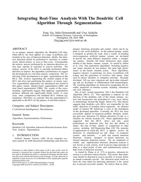 Pdf Integrating Real Time Analysis With The Dendritic Cell Algorithm