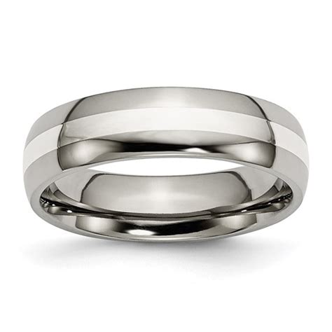 Titanium Polished With Sterling Silver Inlay 6mm Band Mband064