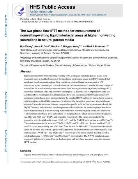 Pdf The Two Phase Flow Iptt Method For Measurement Of Nonwetting