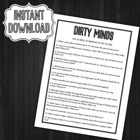 Dirty Minds Adult Game Dirty Minds Riddle Game Ladies Night Games