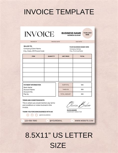 Invoice Business Templates Editable Canva Template Order Form Printable