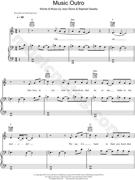 Joss Stone Music Outro Sheet Music In C Major Download And Print