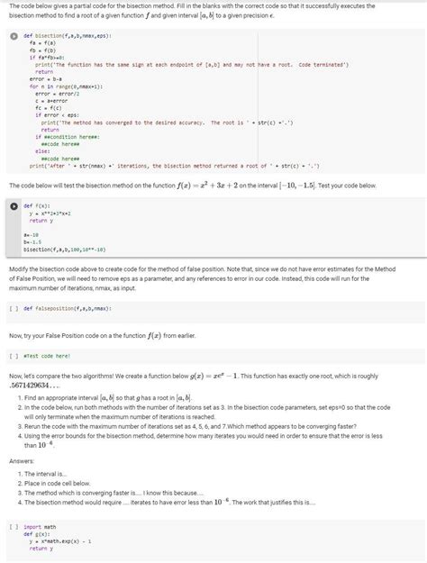 Solved The Code Below Gives A Partial Code For The Bisection