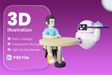 premium psd 3d illustration of ai robot serving human