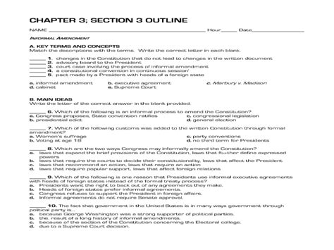 Informal Amendment Worksheet For 10th 12th Grade Lesson Planet