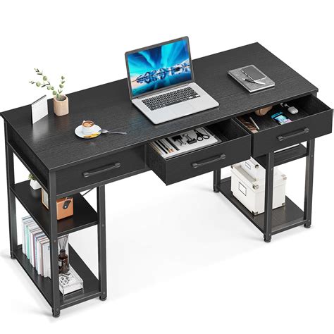 Odk Office Small Computer Desk Home Table With Fabric Drawers And Storage Shelves Modern Writing