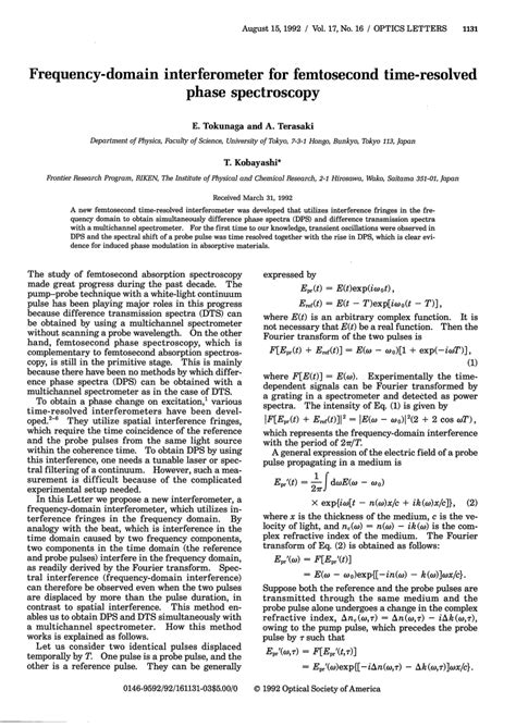 Pdf Frequency Domain Interferometer For Femtosecond Time Resolved