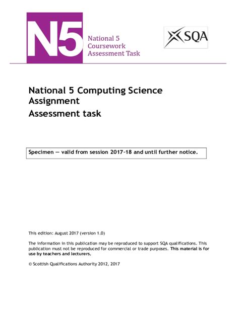 Fillable Online National 5 Computing Science Assignment Assessment Task