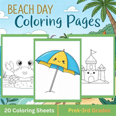 Beach Day Coloring Pages Printable Summer Beach Scene Coloring Sheets
