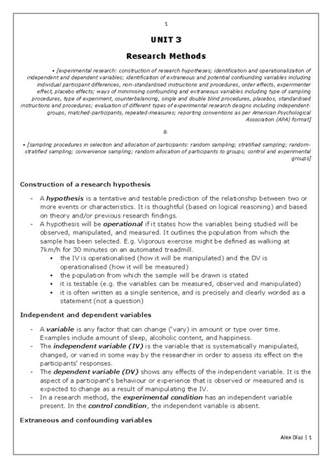 Research Methods Summary Notes Unit 3 Research Methods • Experimental Research Construction