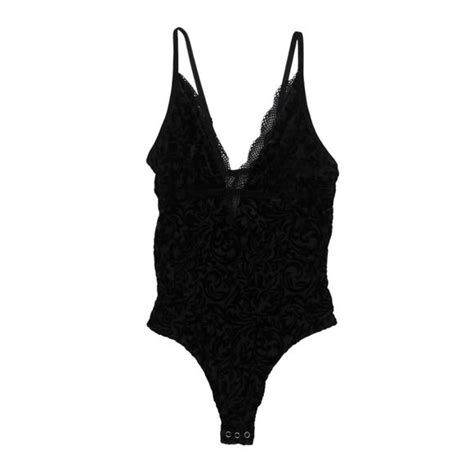 Ambrielle Tops Ambrielle Black Lace Bodysuit Large Sexy Plunge Neck