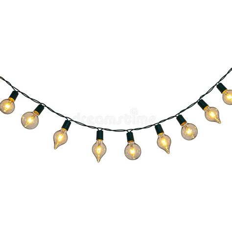 String Of Decorative Lights With Different Shaped Bulbs Isolated On A White Background Stock